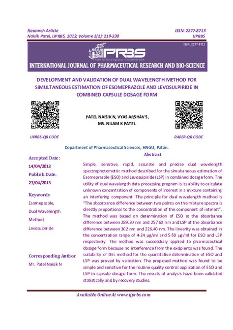 Pdf Development And Validation Of Dual Wavelength Method For Simultaneous Estimation Of