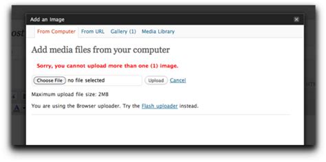 limit image upload to one and disable audio video and other document