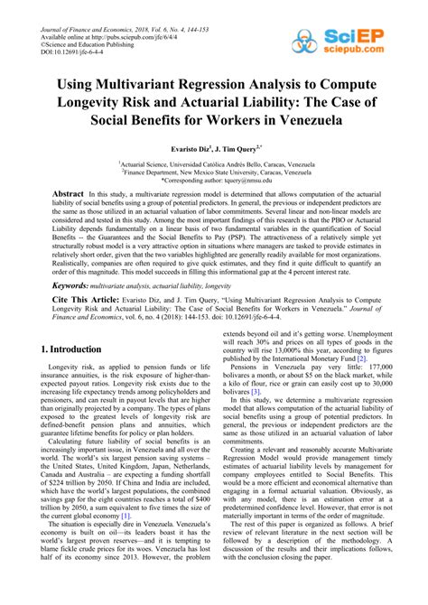 Pdf Using Multivariant Regression Analysis To Compute Longevity Risk And Actuarial Liability
