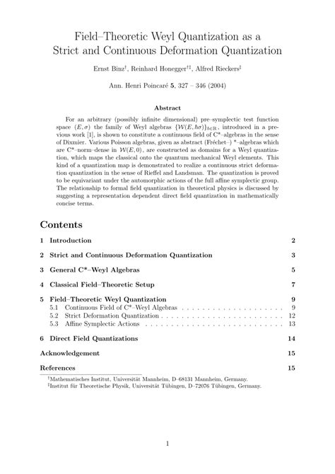 Pdf Field Theoretic Weyl Quantization As A Strict And Continuous Deformation Quantization