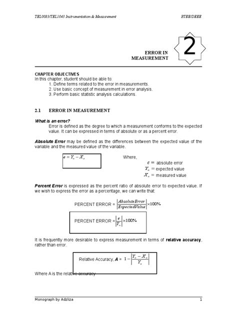 Error In Measurement Chapter Objectives Pdf Accuracy And Precision