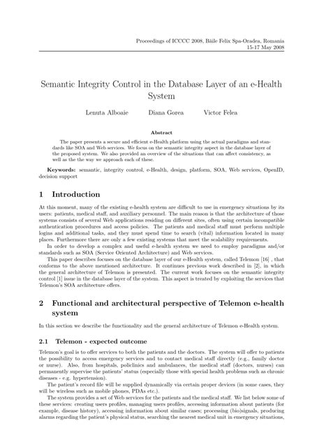 Pdf Semantic Integrity Control In The Database Layer Of An E Health