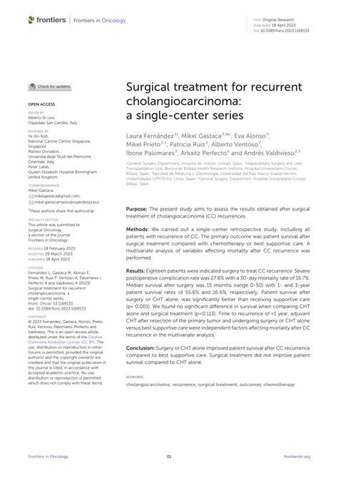 Pdf Surgical Treatment For Recurrent Cholangiocarcinoma A Single Center Series Open