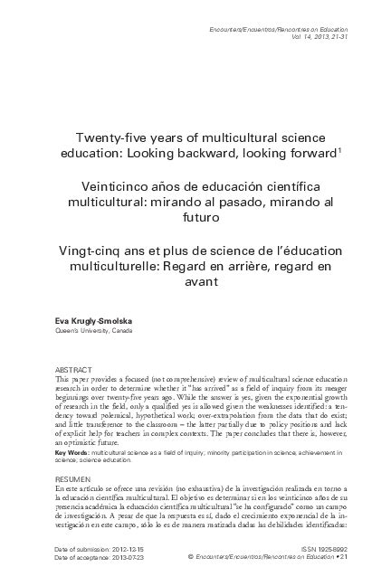 Pdf Twenty Five Years Of Multicultural Science Education Looking