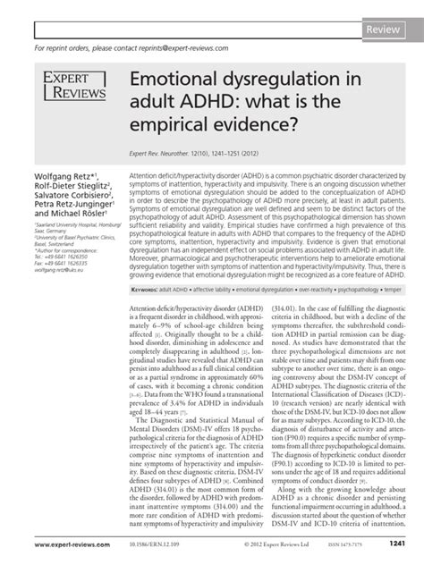 Emotional Dysregulation In Adult Adhd What Is The Empirical Evidence