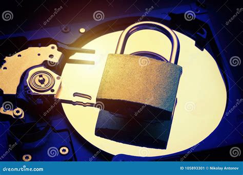 Padlock On Computer Hard Disk Drive Hdd Internet Data Privacy