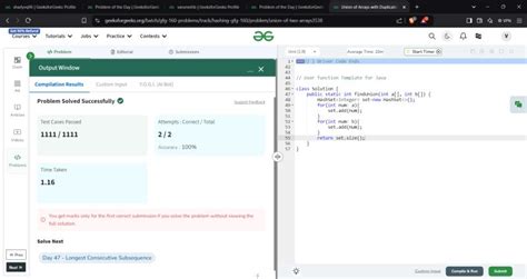 Varunesh B On Linkedin Dsa Codingchallenge Geeksforgeeks Java Hashset Problemsolving