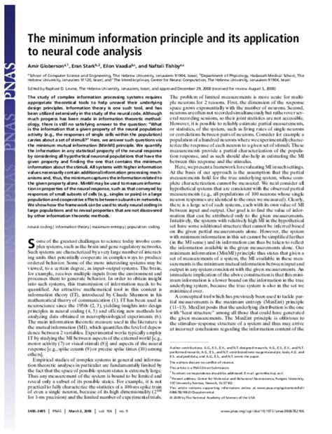 pdf the minimum information principle and its application to neural