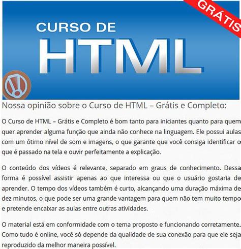 Curso de HTML Grátis CURSOS GRATUITOS