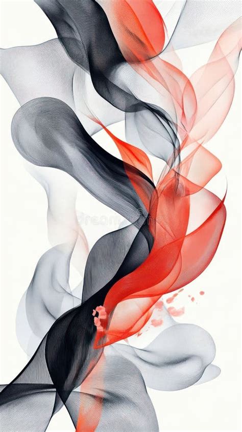 Abstract Swirling Patterns In Red Black And Gray Creating A Dynamic Visual Flow Stock