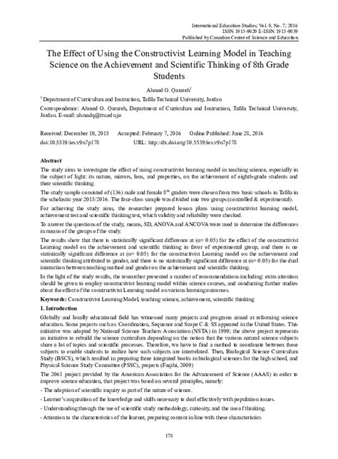 Pdf The Effect Of Using The Constructivist Learning Model In Teaching