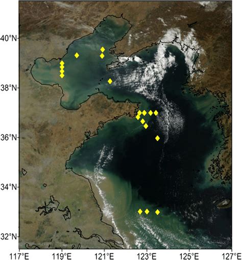 locations of sampling stations for match ups of modis r rs and in situ