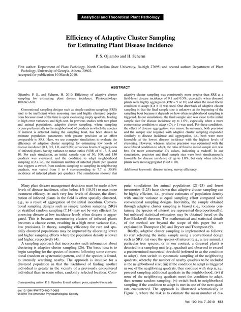 Pdf Efficiency Of Adaptive Cluster Sampling For Estimating Plant Disease Incidence
