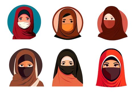 히잡 라마단 개념의 이슬람 여성의 벡터 그림 설정 프리미엄 벡터