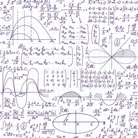 mathematical vector seamless pattern with formulas plots and equations