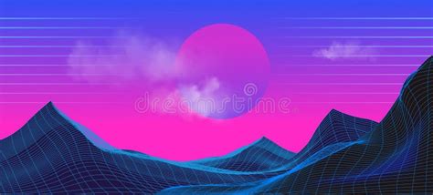 Synthwave Retro Background With Neon Pink Sunset Stock Illustration Illustration Of Vector