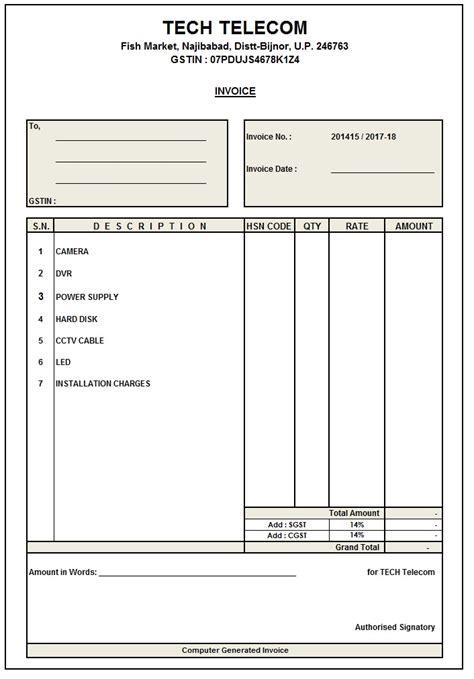 GST Invoice Format In Excel Word PDF And JPEG Format No
