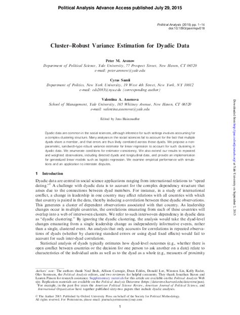 Pdf Clusterrobust Variance Estimation For Dyadic Data