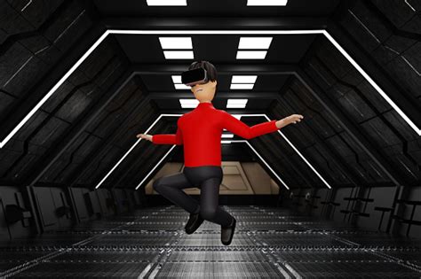 남자는 공상 과학 우주선 Ai 기술 영화 게임 3d 렌더링에서 Vr 안경 공중 부양으로 가상 현실을 즐깁니다 가상현실에 대한 스톡 사진 및 기타 이미지 Istock