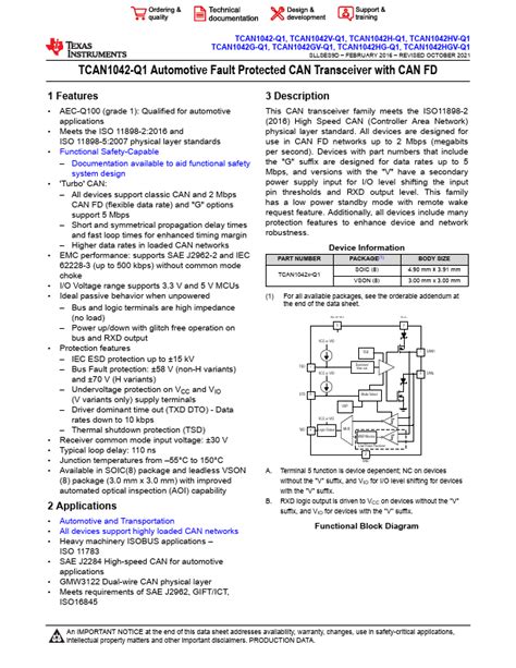 TCAN Q Datasheet TCAN Q EtcTI Pdf Automotive Fault Protected CAN Transceiver Texas