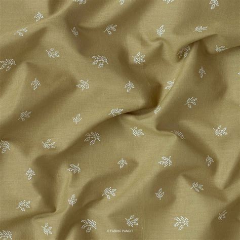 Dark Olive Green Color Leaf Flower Pattern Block Printed Cotton Linen
