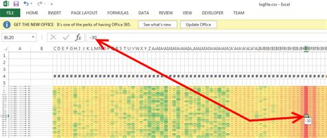 viewing csv log files as a waterfall heatmap in microsoft excel