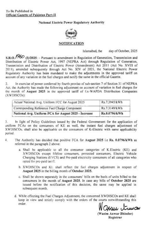 October Electricity Bills Set To Rise Under New Fuel Charges Adjustment Pakistan Observer