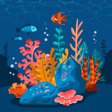 Premium Vector Coral Reef Composition In Flat Style