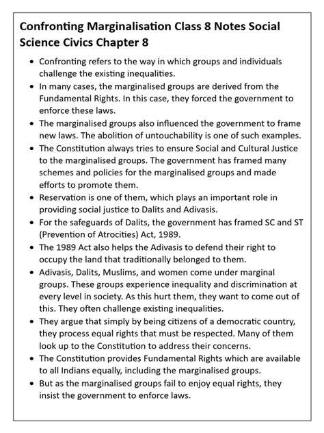 Confronting Marginalisation Class 8 Notes Social Science Civics Chapter 8 Pdf Dalit Human