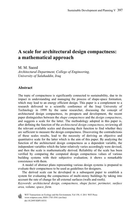 Pdf A Scale For Architectural Design Compactness A Mathematical Approach