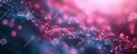 Abstract Digital Network With Interconnected Nodes And Lines Featuring Pink And Blue Hues