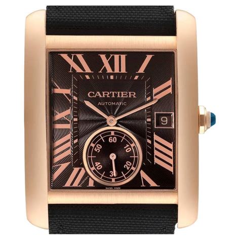 Cartier Tank Mc Rose Gold Brown Dial Black Strap Mens Watch W5330002