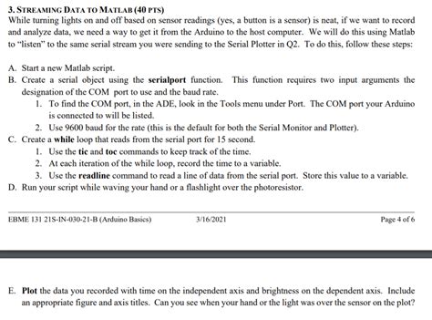 3 Streaming Data To Matlab 40 Pts While Turning
