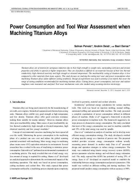Pdf Power Consumption And Tool Wear Assessment When Machining Titanium Alloys