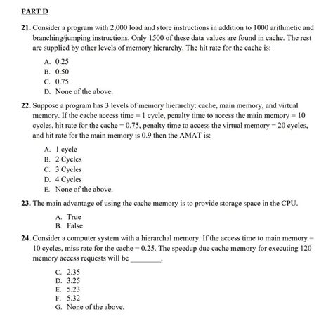 Solved Part D 21 Consider A Program With 2000 Load And