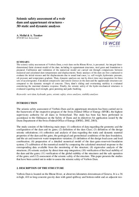 pdf seismic safety assessment of a weir dam and appurtenant