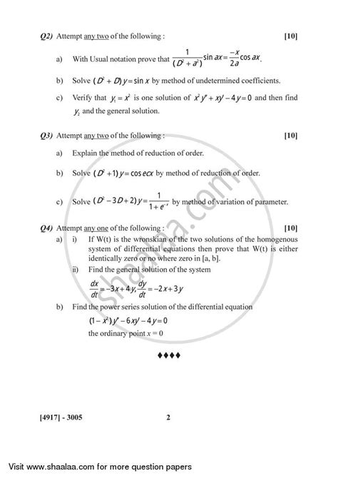 Ordinary Differential Equations B Sc Mathematics Semester TYBSc Pattern