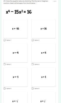 Solving Polynomial Equations Algebra Google Forms Homework TPT