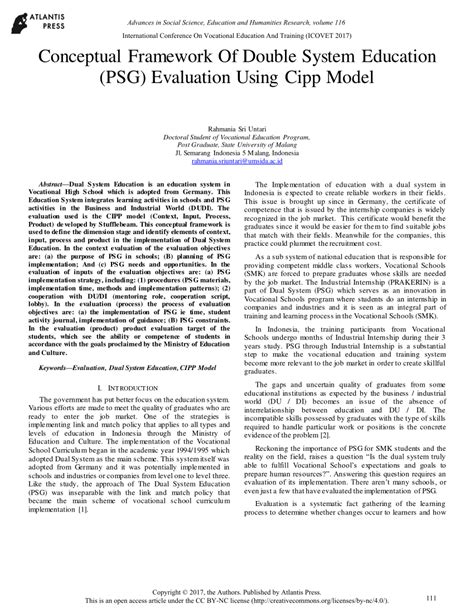 Pdf Conceptual Framework Of Double System Education Psg Evaluation