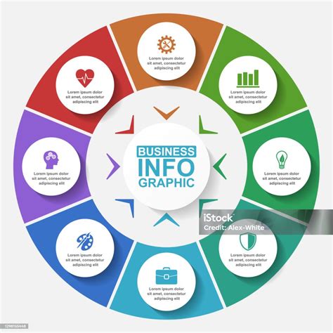 프리젠 테이션 원형 차트 다이어그램 8 가지 옵션이있는 비즈니스 개념을위한 인포 그래픽 원형 벡터 템플릿 네트워크 보안에 대한 스톡 벡터 아트 및 기타 이미지 Istock