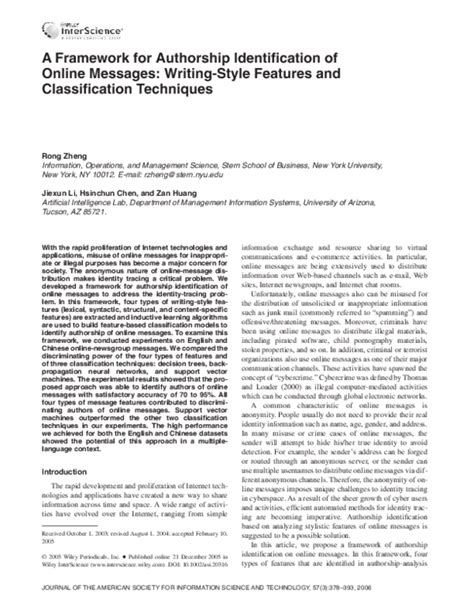 Pdf A Framework For Authorship Identification Of Online Messages