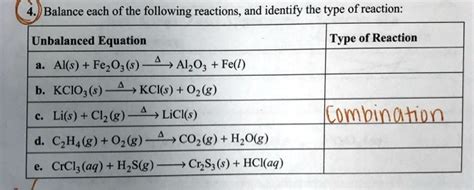 4 Balance Each Of The Following Reactions And Identify The Type Of