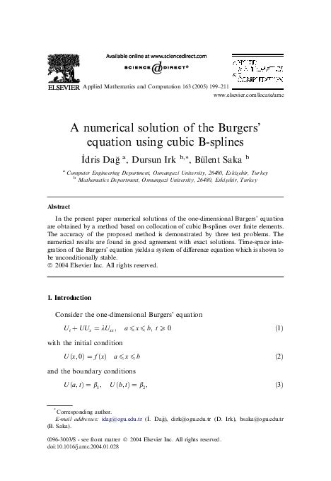 Pdf A Numerical Solution Of The Burgers Equation Using Cubic B Splines