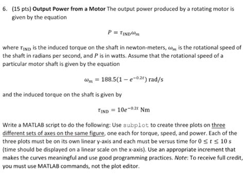 Solved Output Power From A Motor The Output Power Produced Chegg Com