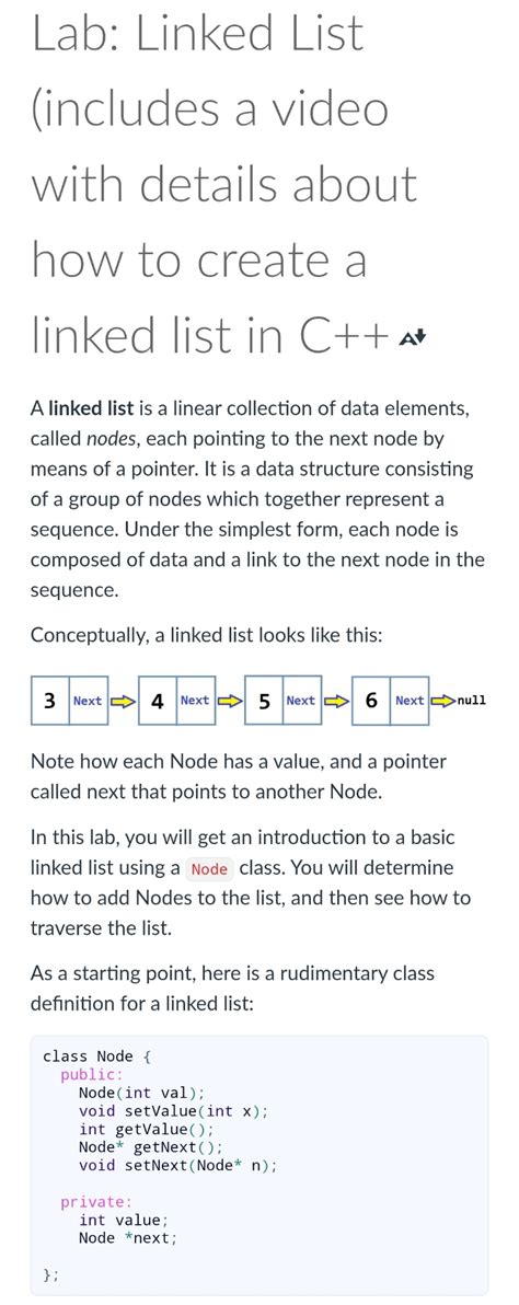 Solved Lab Linked List Includes A Videowith Details Chegg Com