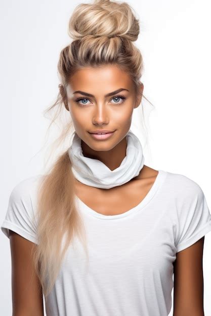 Premium Photo Attractive Beautiful Gorgeous Scandinavian Skinny Tanned Model On White Background