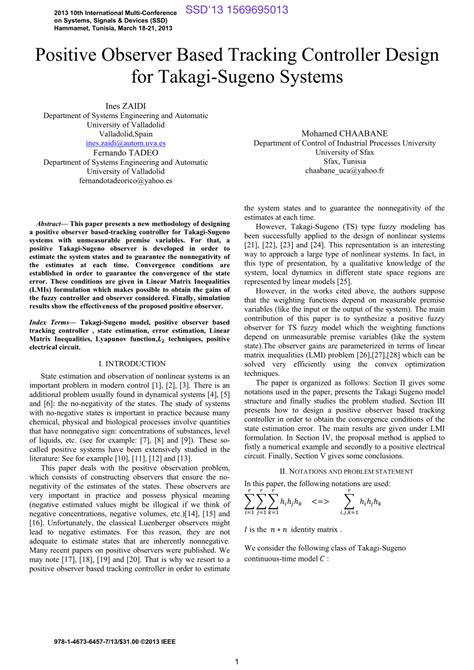 Pdf Positive Observer Based Tracking Controller Design For Takagi Sugeno Systems