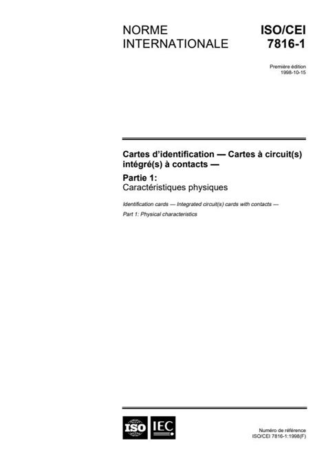 Iso Iec 7816 1 1998 Identification Cards — Integrated Circuit S Cards With Contacts — Part 1
