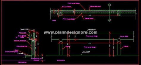 Boundary Wall Design With Elevation And Section Free Dwg