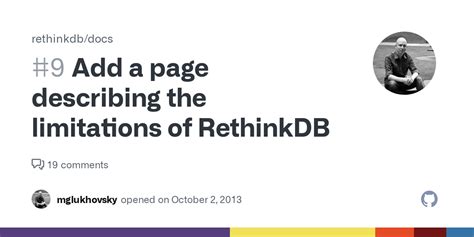 add a page describing the limitations of rethinkdb · issue 9